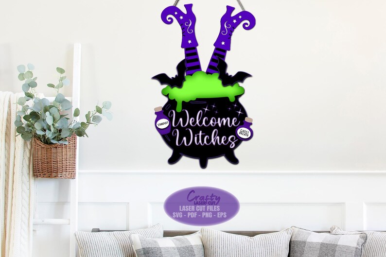 Witch Welcome Sign SVG Laser Cut Files: Halloween Door Hanger SVG ...
