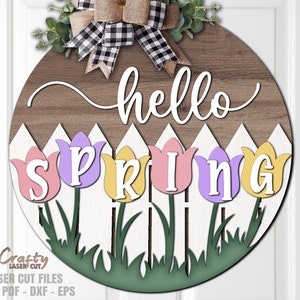 Hello Spring Tulip Door Hanger SVG - Spring Welcome Sign Svg - Spring ...