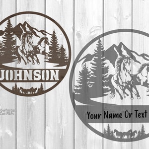 Horse Door Hanger SVG - Laser Cut Files - Wild Horse SVG - Mountains ...