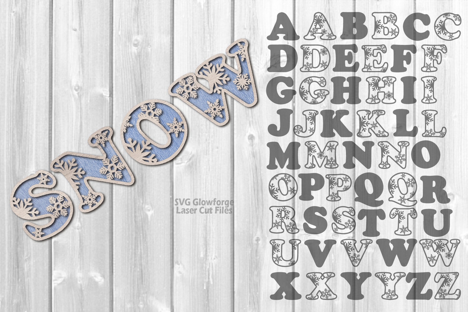 Snowflake Alphabet A-Z Font SVG Glowforge Files Laser Cut - Etsy