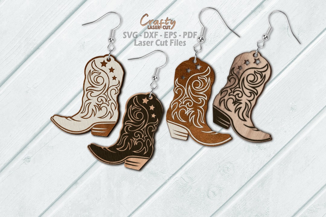 Cowboy Boots Earring SVG Laser Cut Files Cowgirl Boots SVG - Etsy