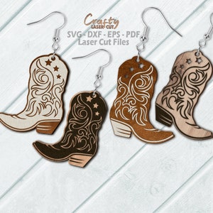 Cowboy Boots Earring SVG Laser Cut Files: Cowgirl Western Earrings SVG ...