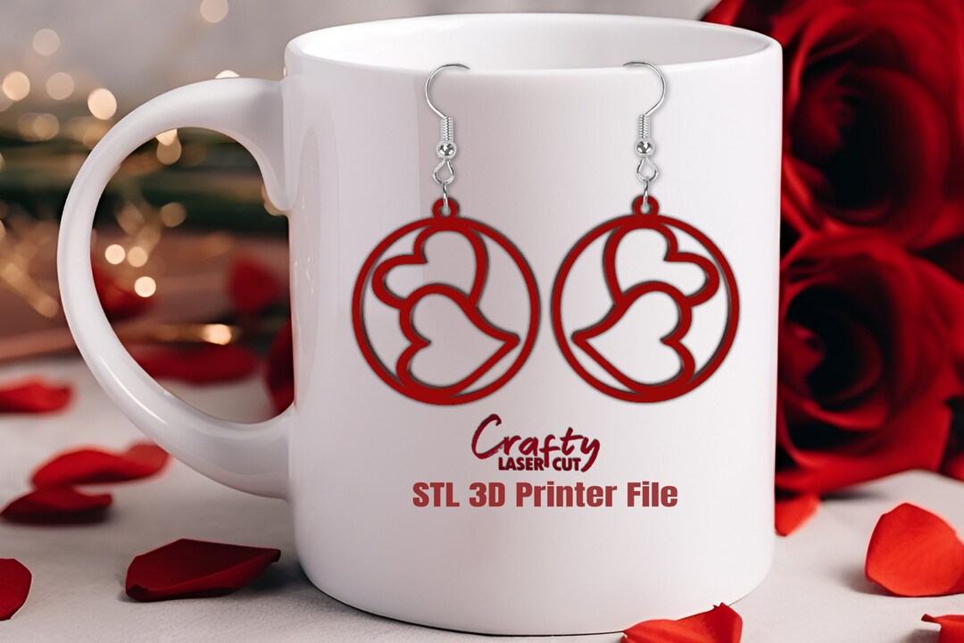Valentine Earring STL - 3D Printer Files - Heart STL - Heart Earring ...