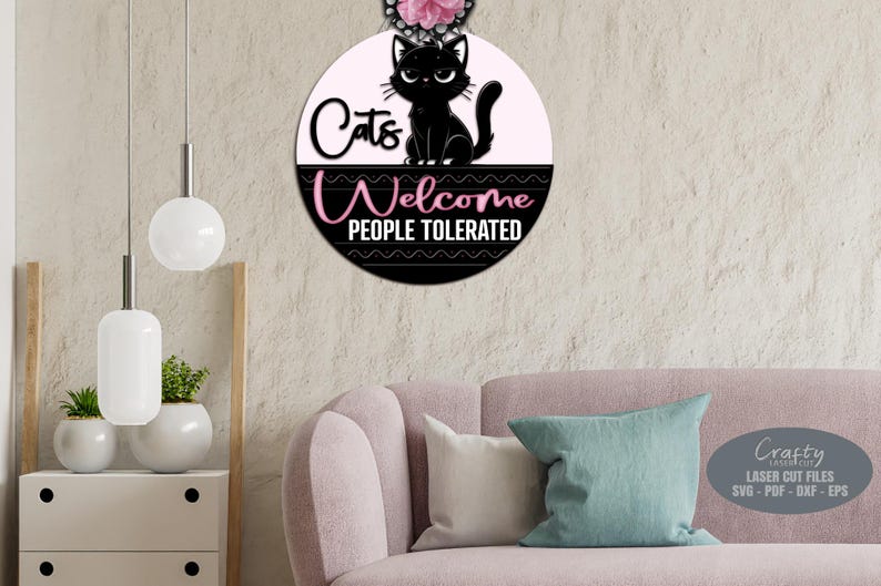 Cats Welcome Sign SVG Laser Cut Files: Humorous Cat Door Hanger SVG ...