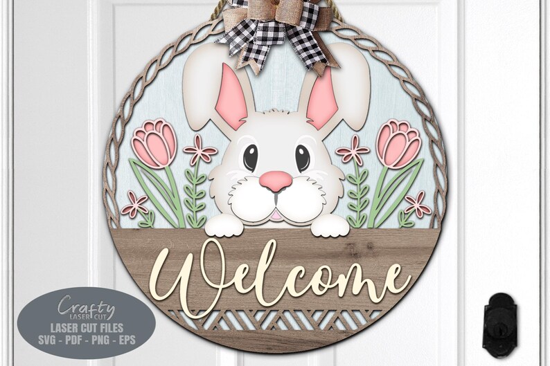 Easter Bunny Basket Welcome Sign SVG Laser Cut Files: Tulip, Floral ...