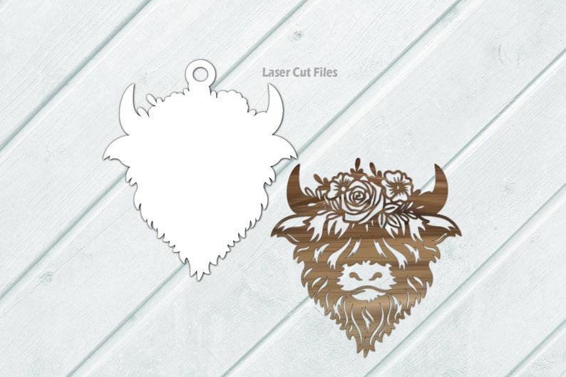 Rose Highland Cow Keychain SVG Laser Cut Files Rose SVG - Etsy