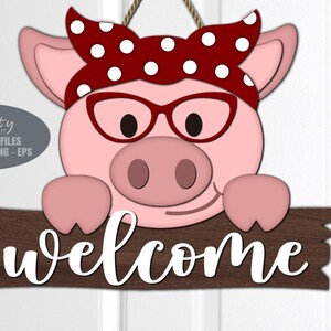 Pig Door Hanger SVG - Welcome Sign SVG - Laser Cut Files - Pig SVG ...