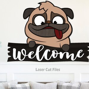 Dog Door Hanger SVG Laser Cut Files - Pug SVG - Dog SVG - Pug Door Sign ...
