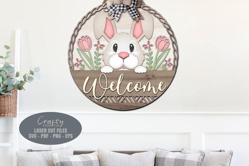 Easter Bunny Basket Welcome Sign SVG Laser Cut Files: Tulip, Floral ...