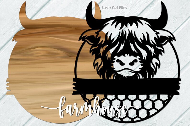 Highland Cow Svg Laser Cut Files Cow Door Hanger Cow Head Etsy Nederland