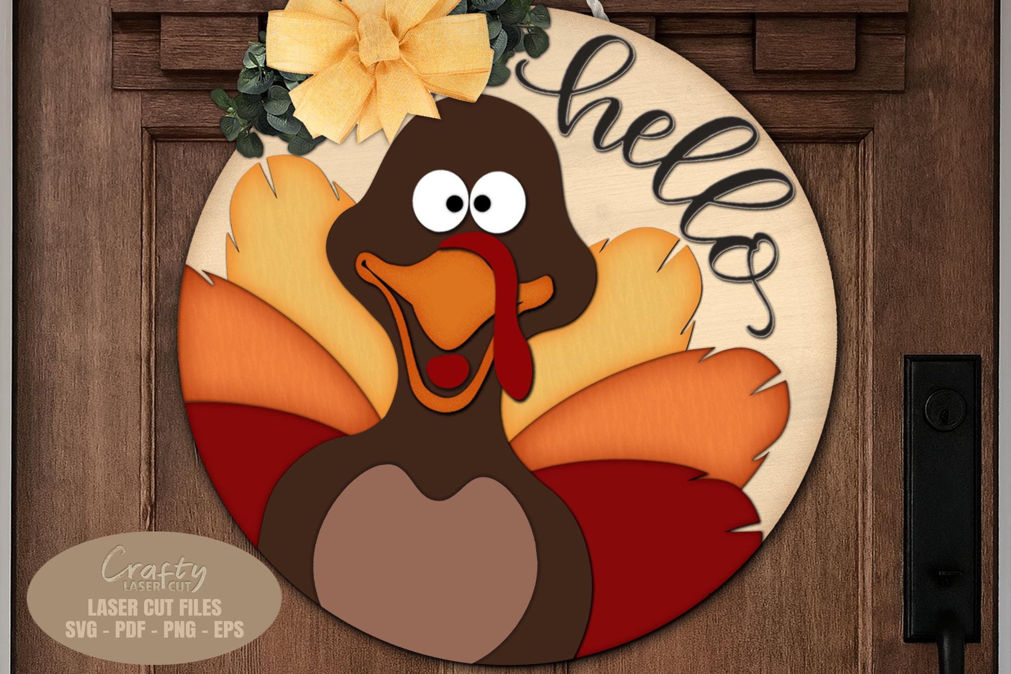 Turkey Door Hanger SVG Laser Cut Files: Thanksgiving Welcome Sign SVG ...