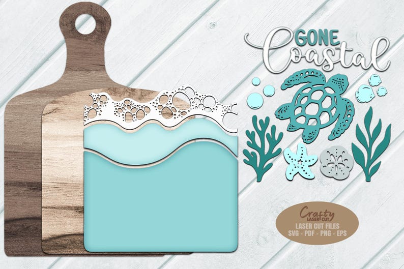 Coastal Charcuterie Board SVG Laser Cut Files: Sea Turtle Cutting Board ...
