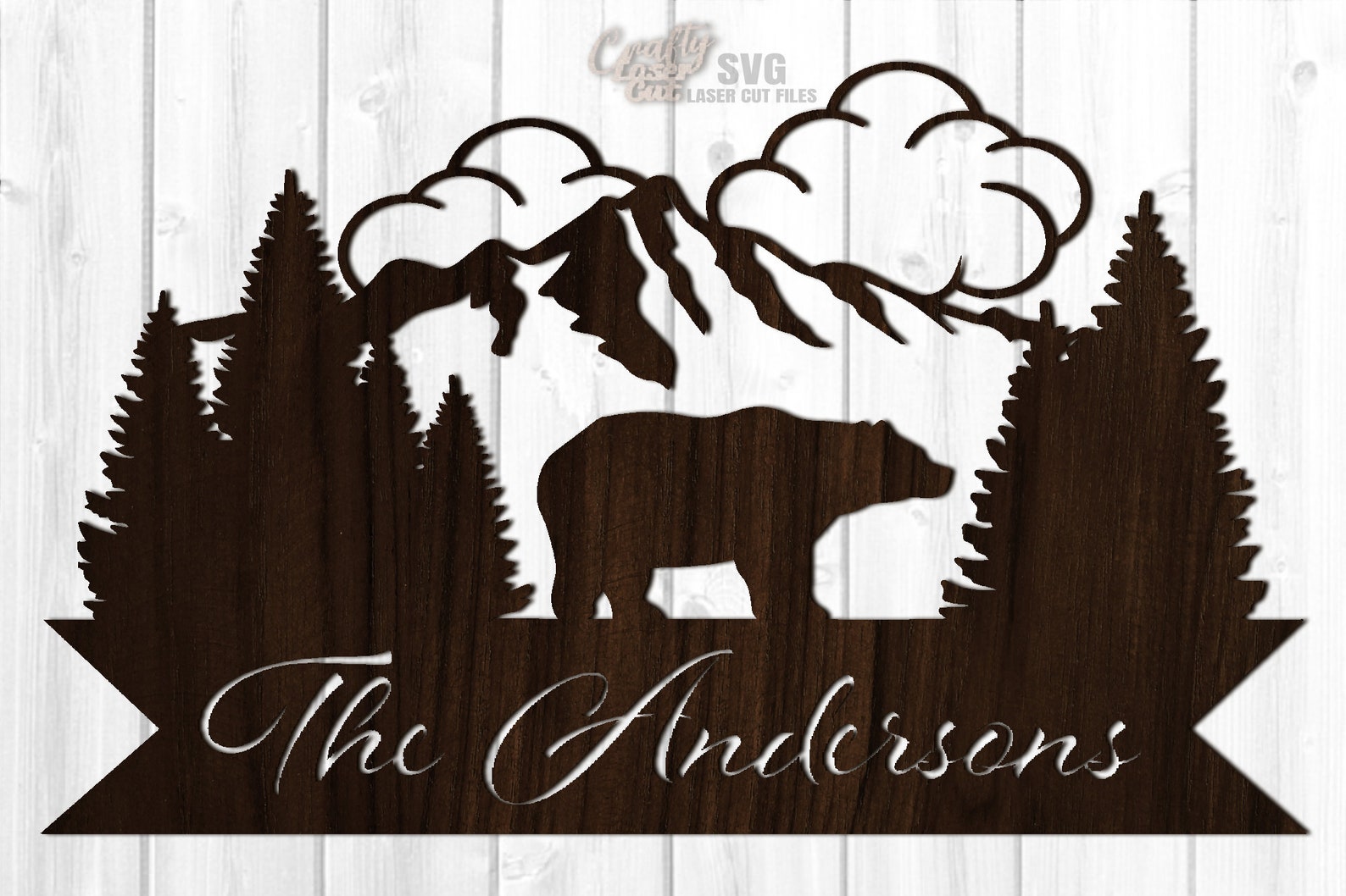 Monogram Bear Silhouette Welcome Sign SVG Glowforge Files - Etsy
