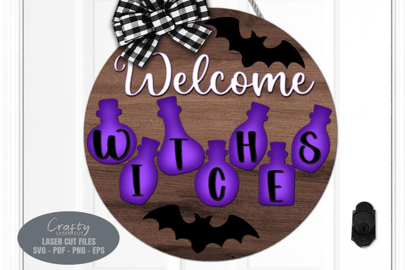 Witch Welcome Sign SVG Laser Cut Files: Halloween Door Hanger SVG ...