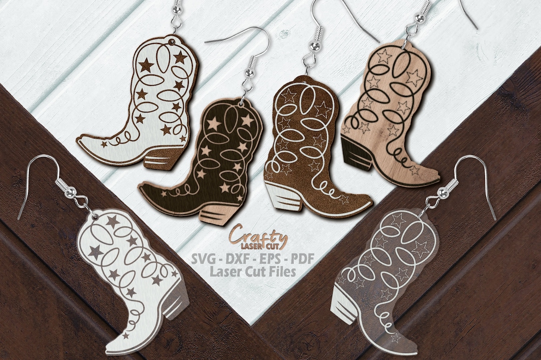 Cowboy Boot Earrings SVG Laser Cut Files: Western Earring SVG ...