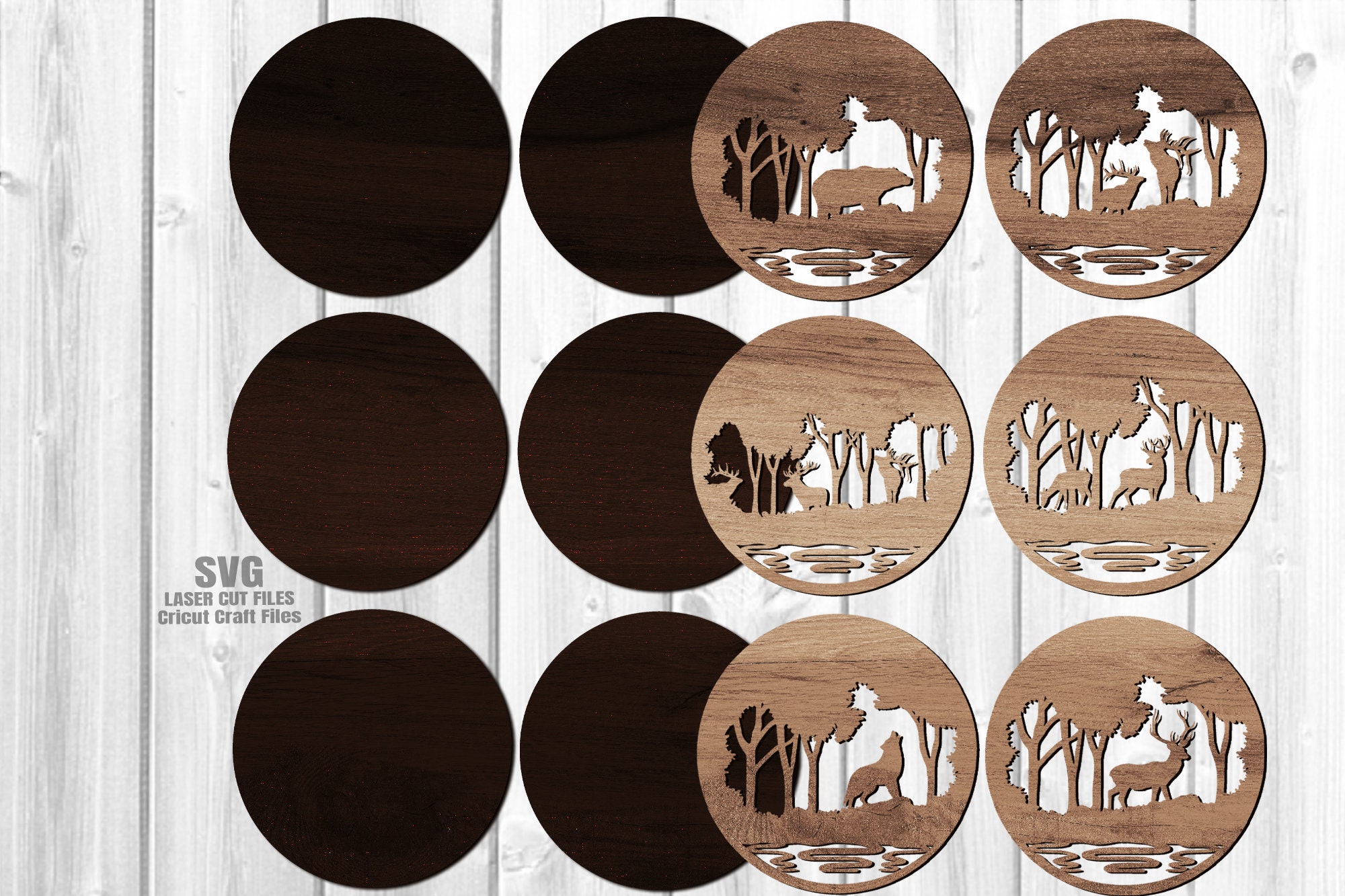 Monogram Coaster SVG Bundle - Laser Cut Files - Wildlife SVG - Buck SVG ...