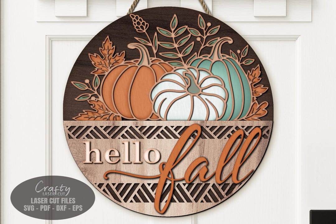Hell Fall Door Hanger SVG Laser Cut Files: Floral Pumpkin Welcome Sign ...