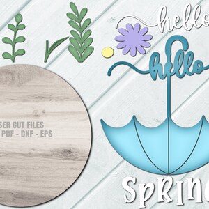 Hello Spring Umbrella Door Hanger SVG - Laser Cut Files - Daisy SVG ...