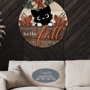 Hello Fall Cat Door Hanger SVG Laser Cut Files: Welcome Sign SVG ...