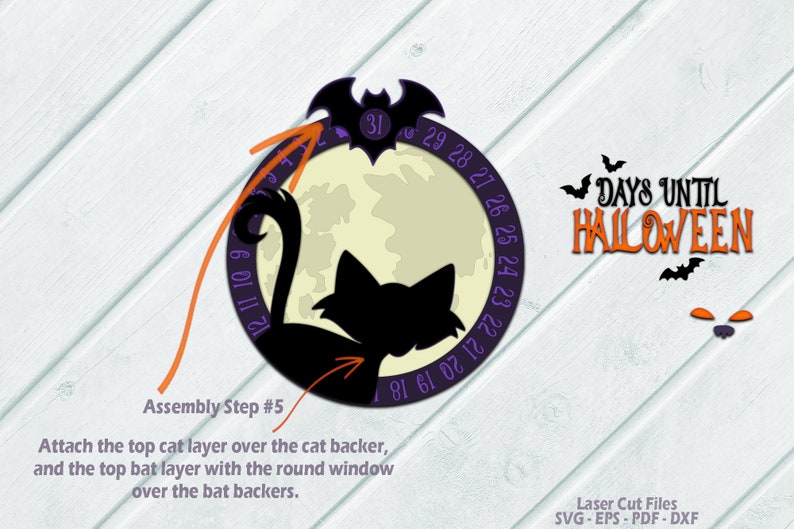 Halloween Countdown Sign SVG Laser Cut Files: Black Cat and Bat SVG ...