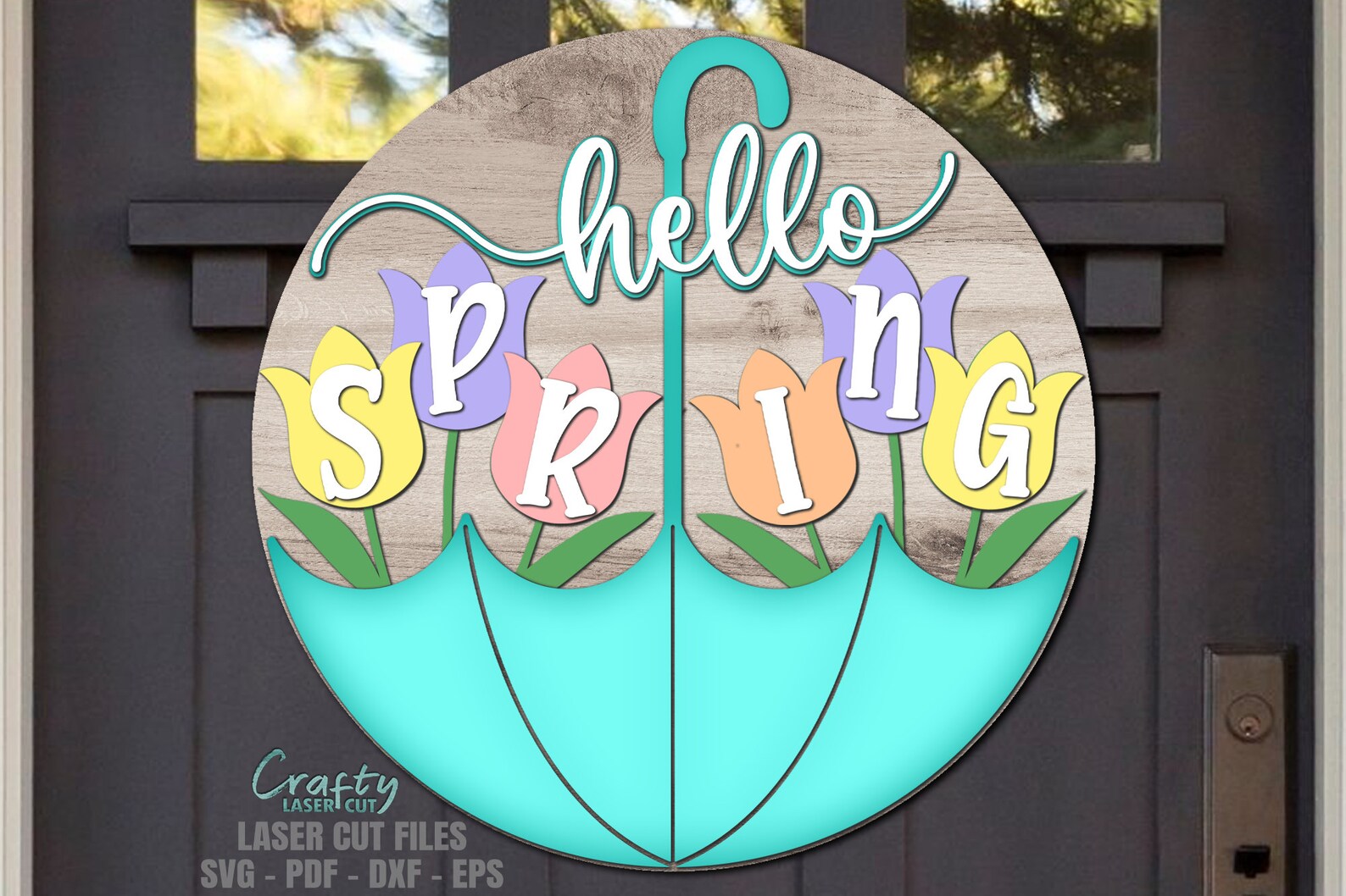 Umbrella Hello Spring Door Hanger SVG Laser Cut Files, Tulip Floral ...