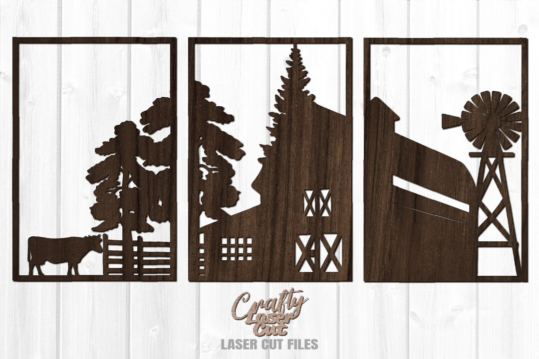3 Piece Cow Farmhouse Scene SVG Glowforge Files Laser Cut Files CNC ...