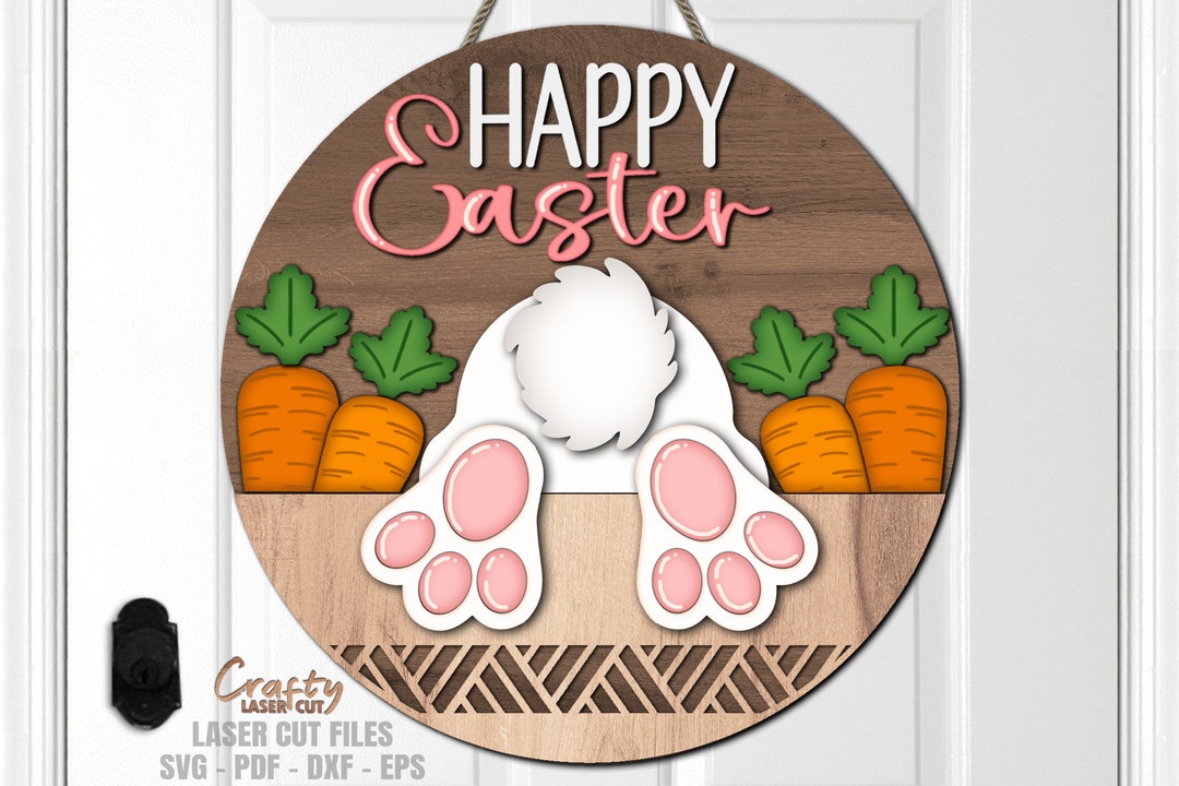 Happy Easter Door Hanger SVG, Easter Bunny SVG, Laser Cut Files ...