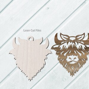Highland Cow Keychain SVG - Laser Cut Files - Bandana SVG - Cow Head ...