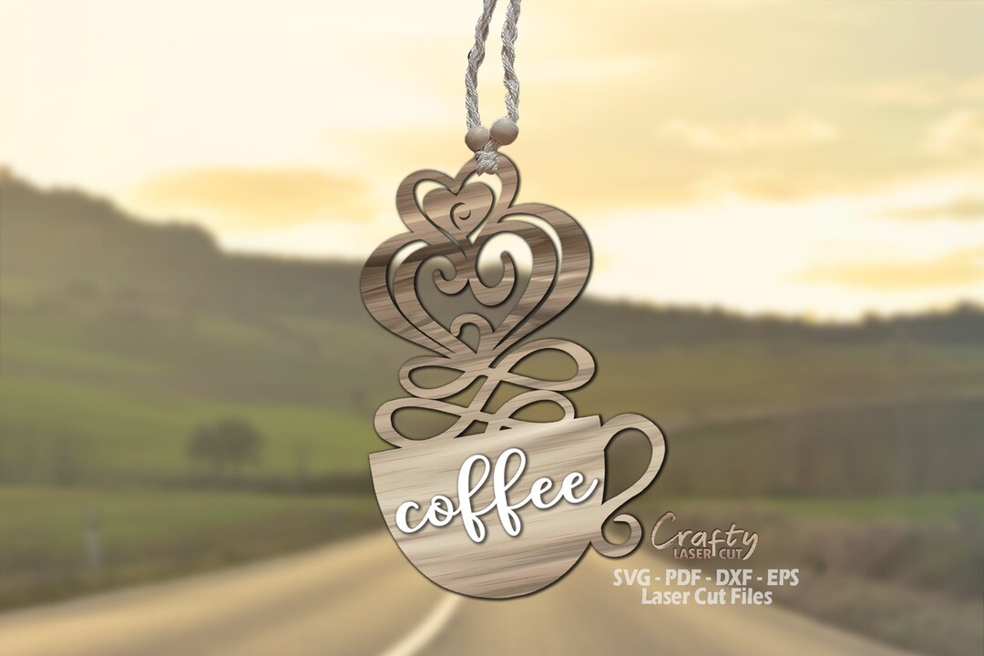 Coffee Car Charm SVG Laser Cut Files: Coffee Ornament, Glowforge - Etsy