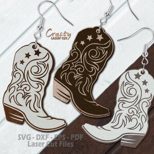 Cowboy Boots Earring SVG Laser Cut Files: Cowgirl Western Earrings SVG ...