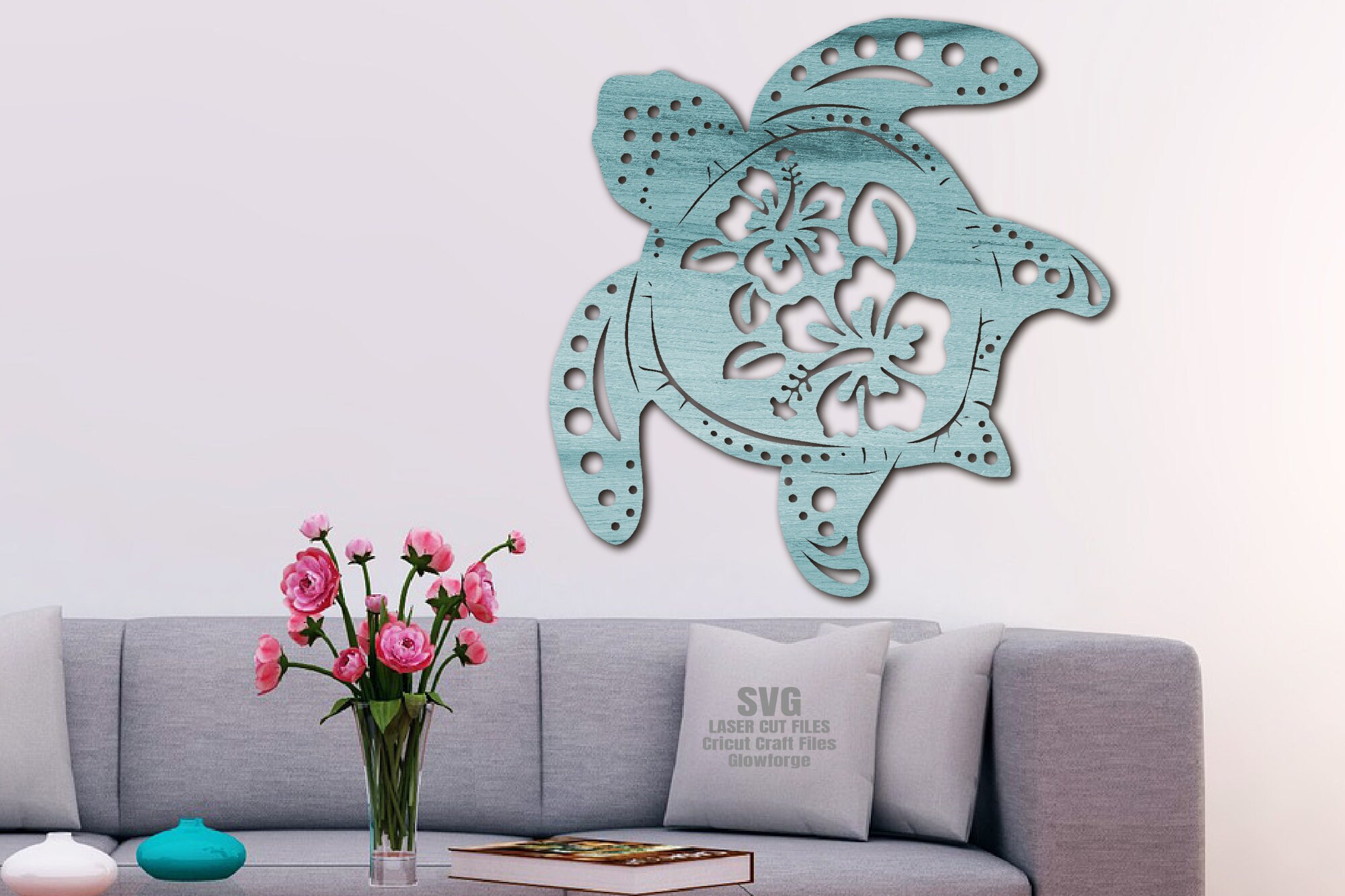 Hibiscus Turtle SVG Laser Cut Files Beach SVG Glowforge - Etsy