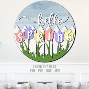 Hello Spring Tulip Door Hanger SVG - Spring Welcome Sign Svg - Spring ...