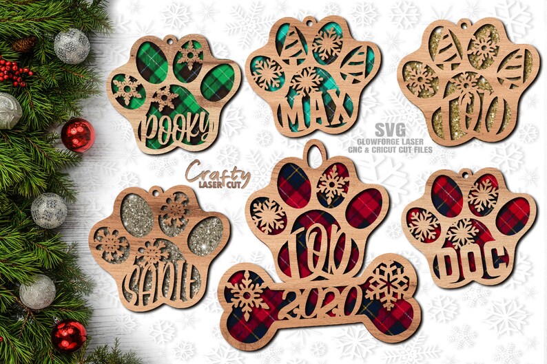 Dog Paw Ornament SVG - Laser Cut Files - Christmas SVG - Tree Ornaments ...