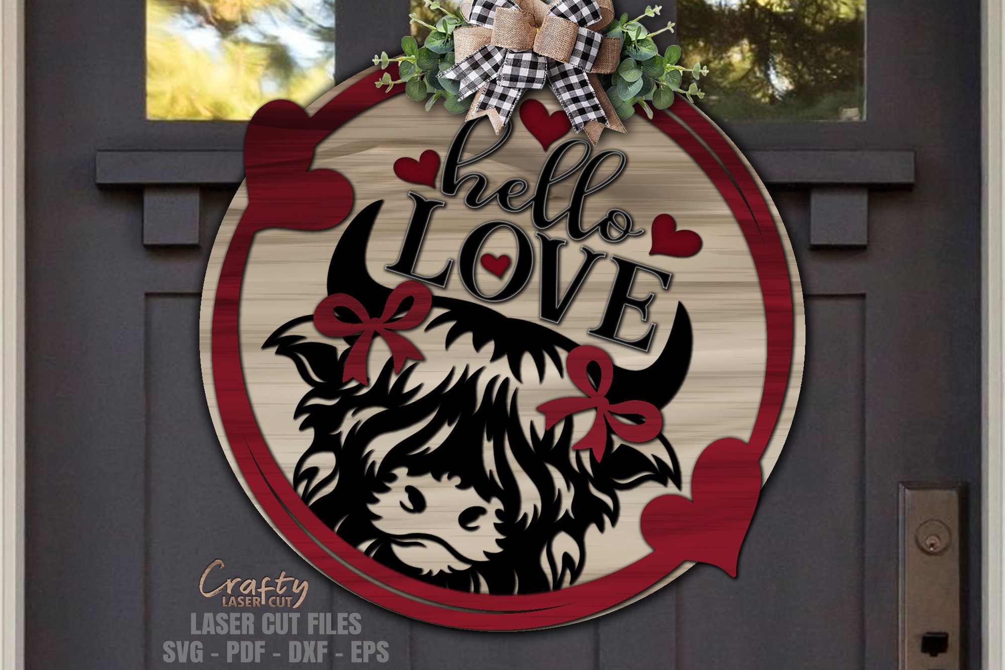 Valentine Door Hanger SVG - Highland Cow SVG - Laser Cut Files ...