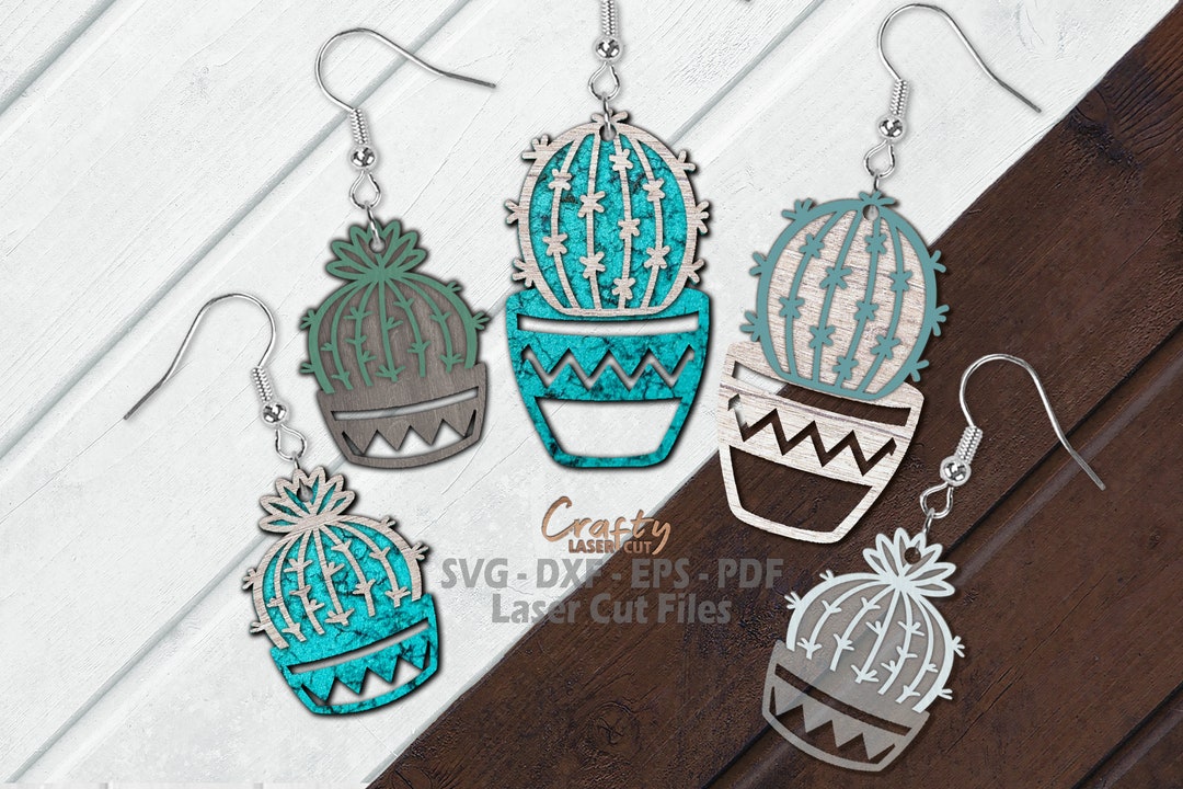 Cactus Earrings SVG Laser Cut Files: Succulent Earring SVG, Glowforge ...