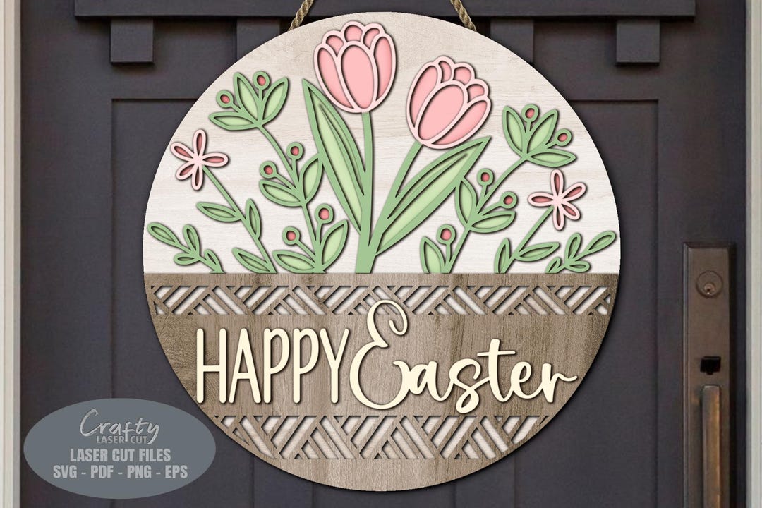 Easter Door Hanger SVG - Floral Easter SVG - Welcome Sign SVG - Laser ...