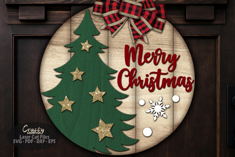 Merry Christmas Door Hanger SVG Laser Cut Files: Christmas Tree Welcome ...