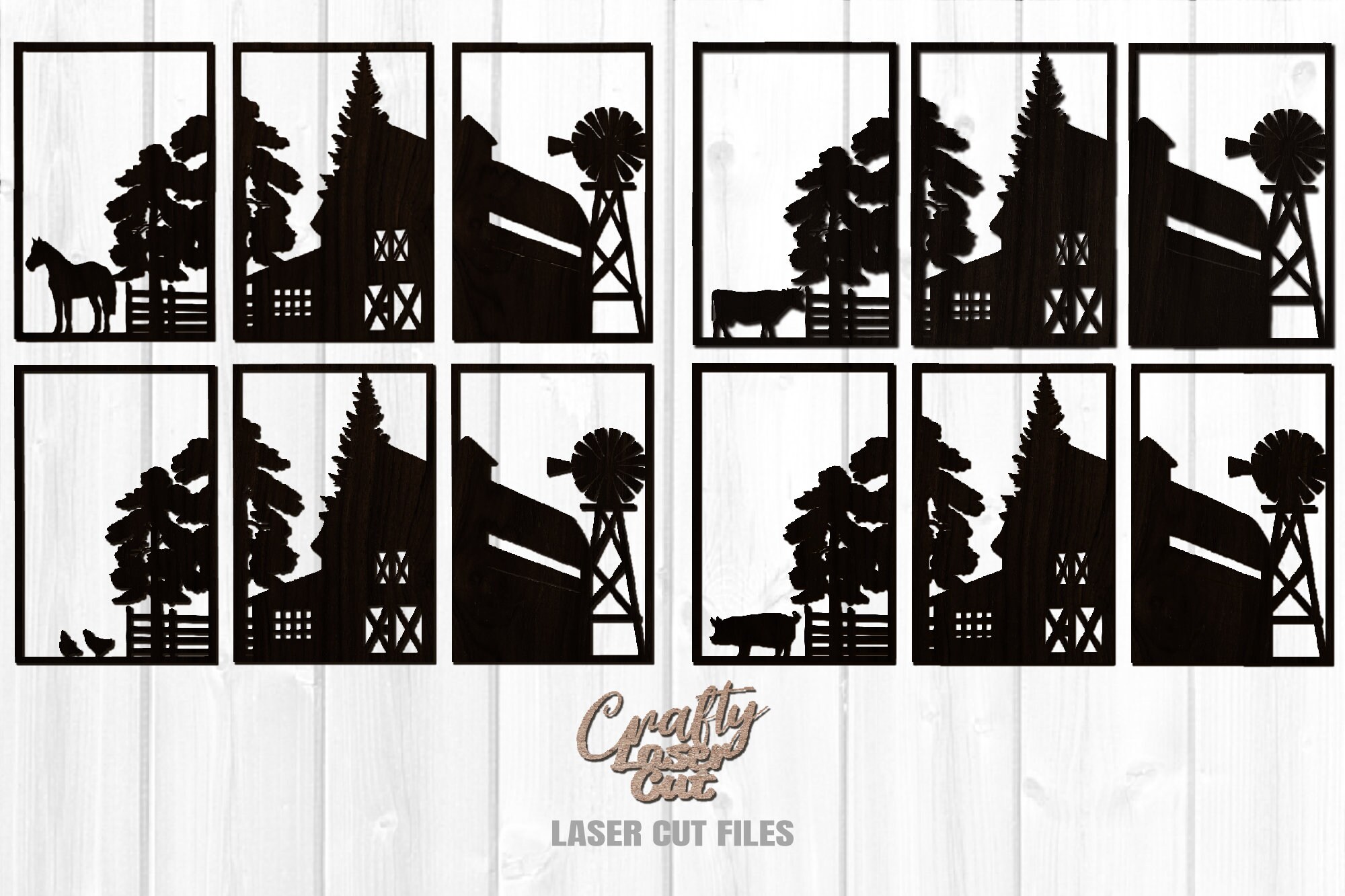 3 Piece Farmhouse Scene SVG Bundle Glowforge Files Laser - Etsy