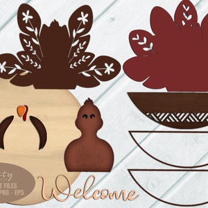 Turkey Welcome Sign SVG Laser Cut Files: Thanksgiving Door Hanger SVG ...