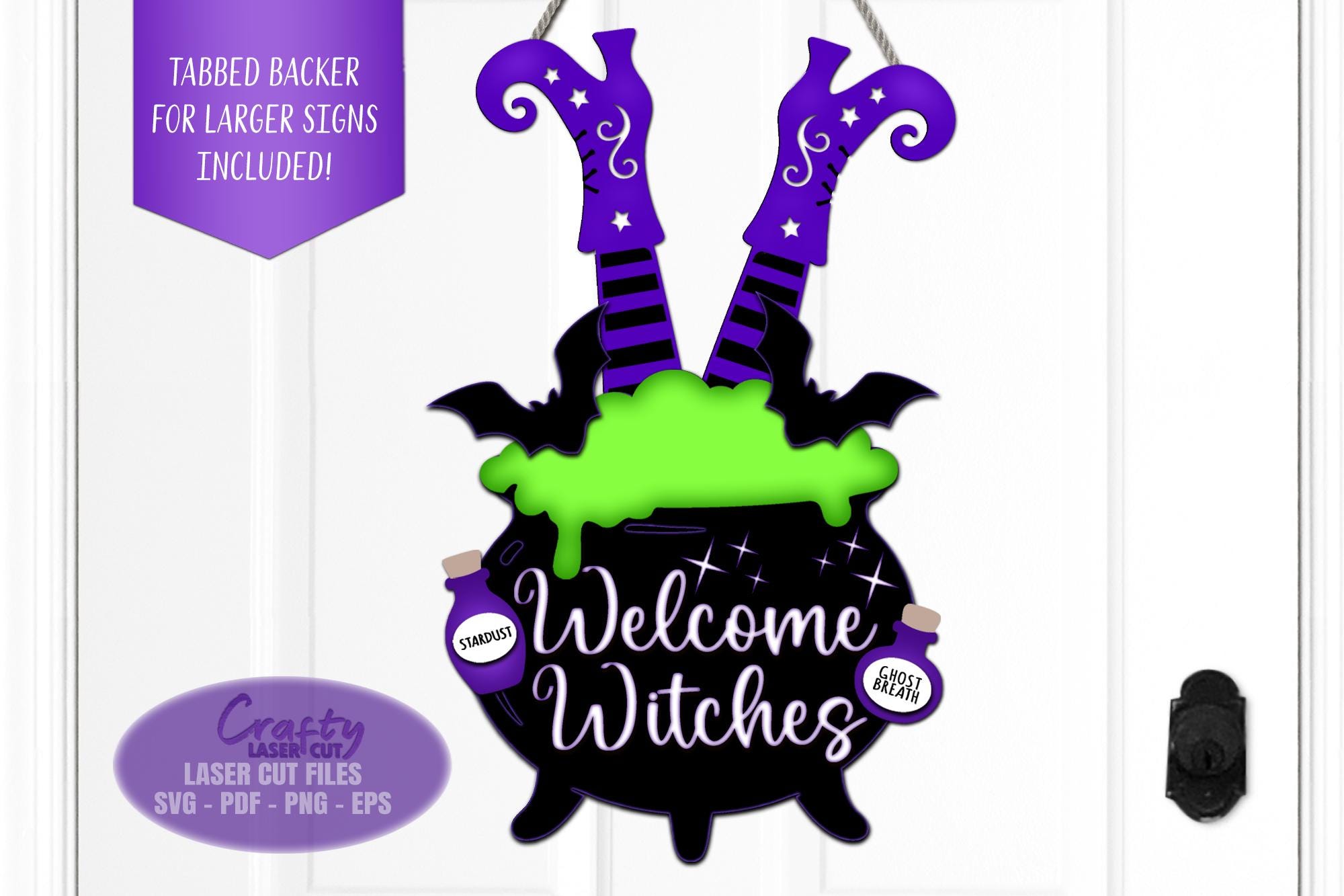 Witch Welcome Sign SVG Laser Cut Files: Halloween Door Hanger SVG ...