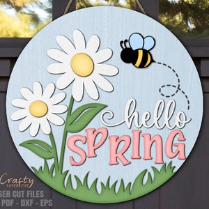 Spring Door Hanger SVG - Hello Spring SVG - Laser Cut Files - Daisy SVG ...