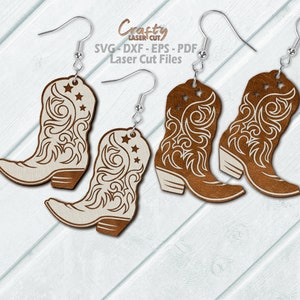 Cowboy Boots Earring SVG Laser Cut Files: Cowgirl Western Earrings SVG ...