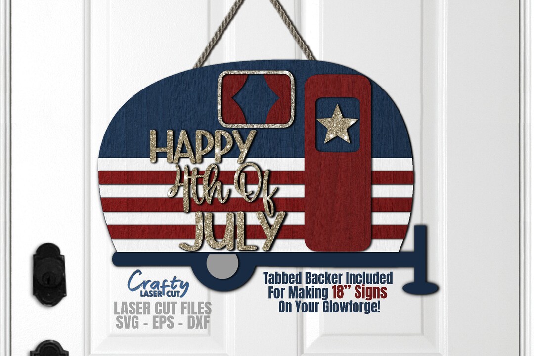 Patriotic Camper Door Hanger SVG - Laser Cut Files - 4th of July SVG ...