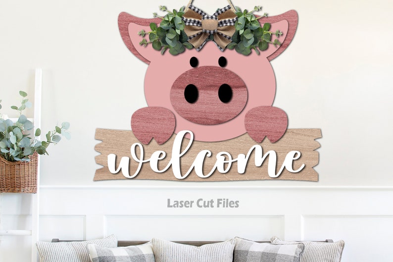 Pig Door Hanger SVG Laser Cut Files Welcome Sign Svg Pig - Etsy