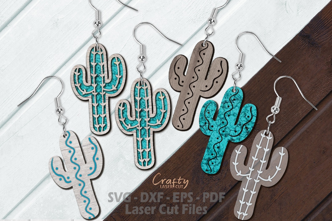 Cactus Earrings SVG Laser Cut Files: Southwestern Succulent Earring SVG ...
