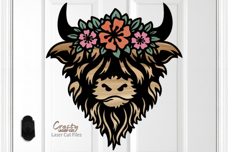 Highland Cow Svg Laser Cut Files Floral Cow Door Hanger Etsy Hong Kong