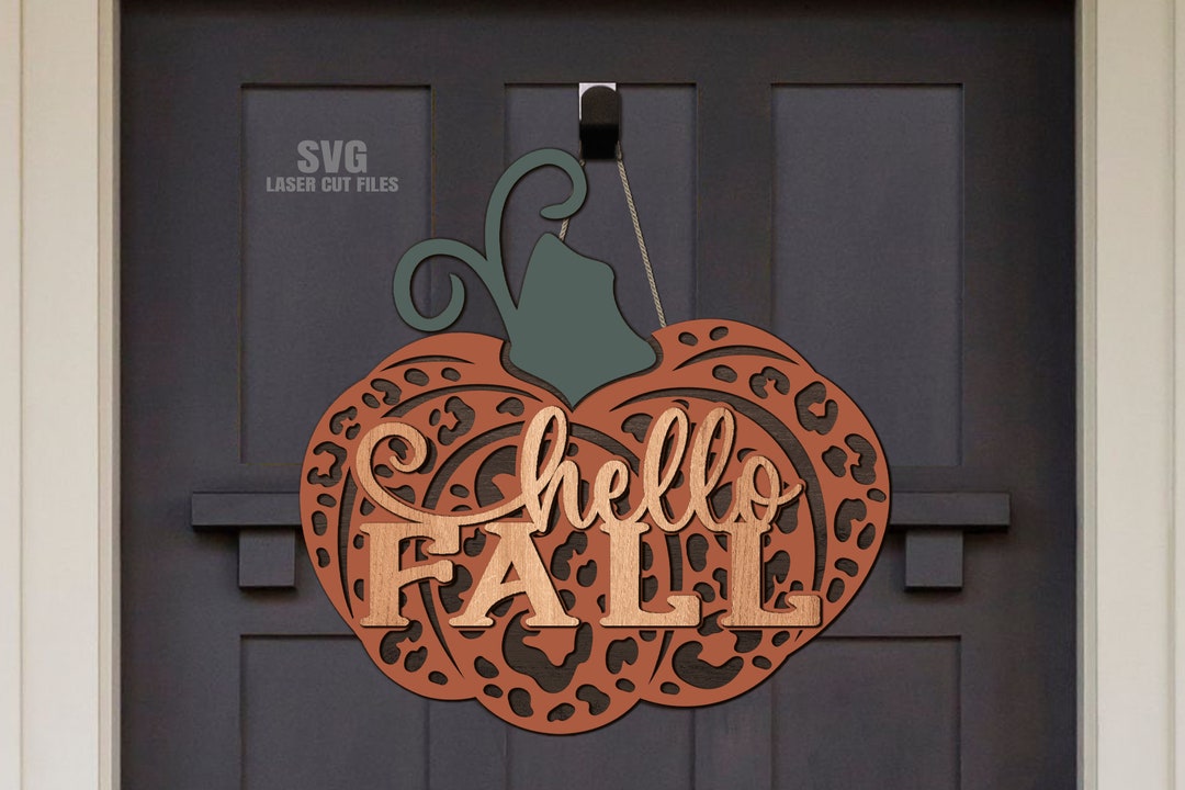 Hello Fall Svg Laser Cut Files Fall Door Hanger Svg Leopard Print ...
