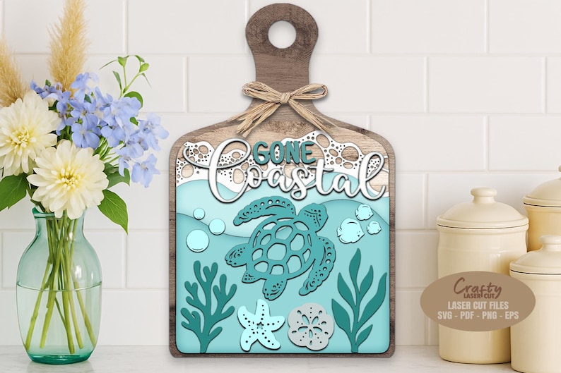 Coastal Charcuterie Board SVG Laser Cut Files: Sea Turtle Cutting Board ...