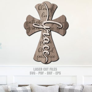 Grace Cross Door Hanger SVG Laser Cut Files: Religious Welcome Sign SVG ...