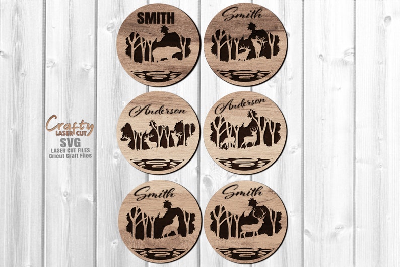 Monogram Coaster SVG Bundle - Laser Cut Files - Wildlife SVG - Buck SVG ...